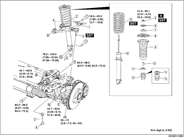 FRONT SHOCK ABSORBER AND COIL SPRING REMOVAL/INSTALLATION